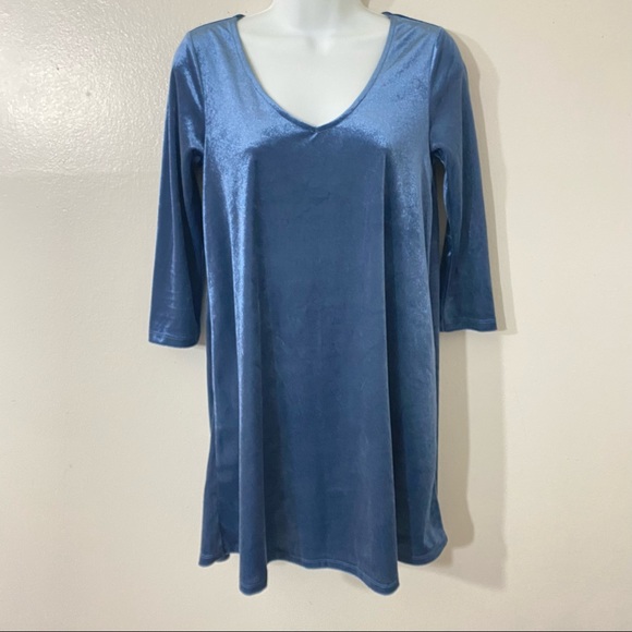Altar'd State | Dresses | Altard State Velvet Blue 34 Sleeve Mini Dress ...
